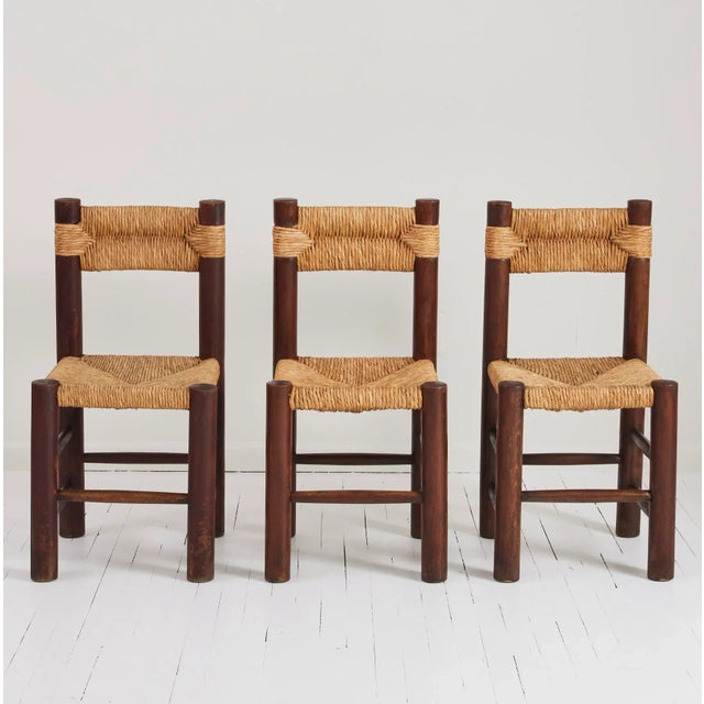 French Rustic Dining Chairs With Rush Seat, Charlotte Perriand Style ...