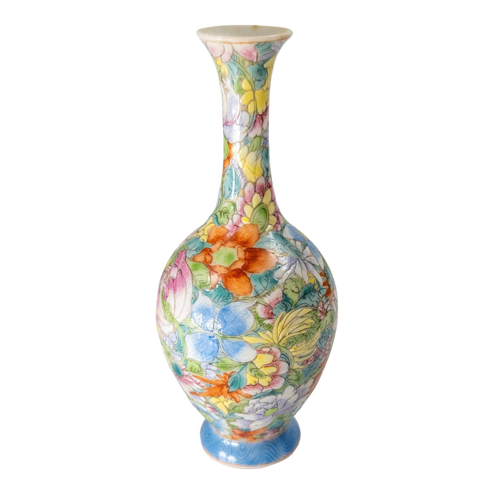 19th Century Chinese Famille Rose Millefiori Floral Vase, Qianlong Mark ...