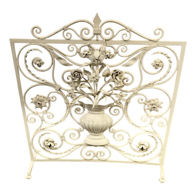White Wrought Iron and Toleware Fire Screen, 1890s | Chairish
