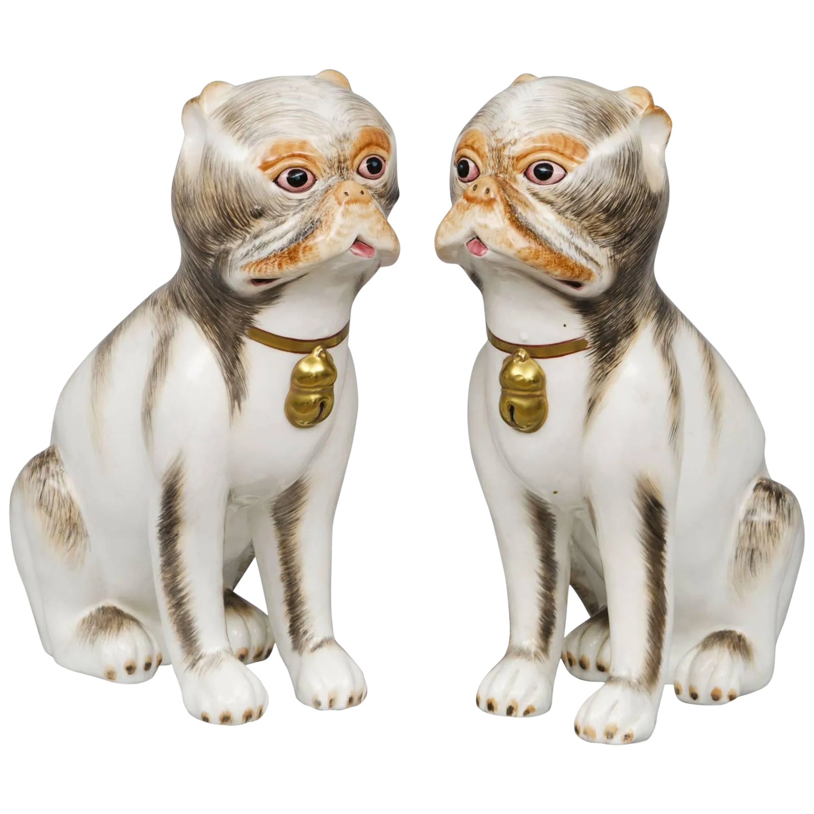 Continental Porcelain Pug Dogs - a Pair | Chairish
