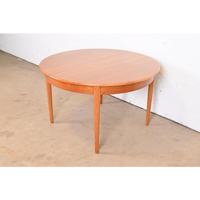 Danish Modern Teak Round Dining Table, Newly Refinished | Chairish