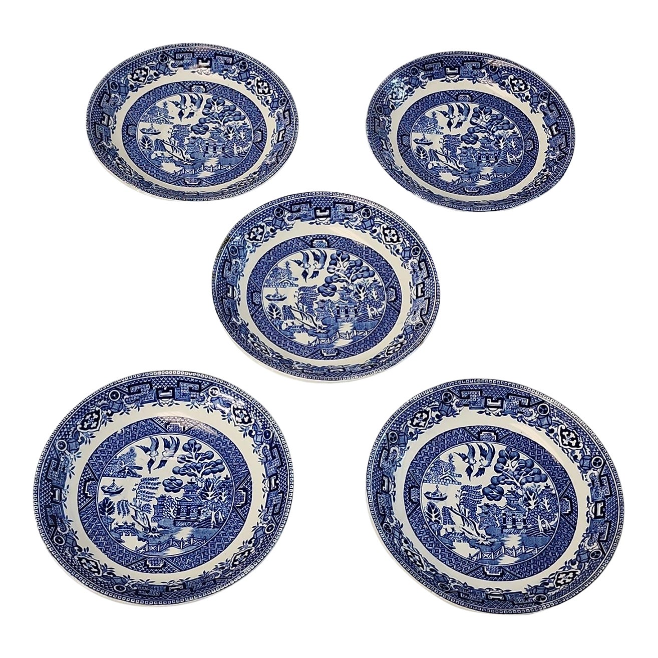 1930s M R Midwinter Blue Willow Saucers - Set of 5 | Chairish