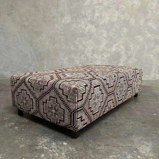 Contemporary Cocktail Ottoman Upholstered in Vintage Turkish Geometric ...