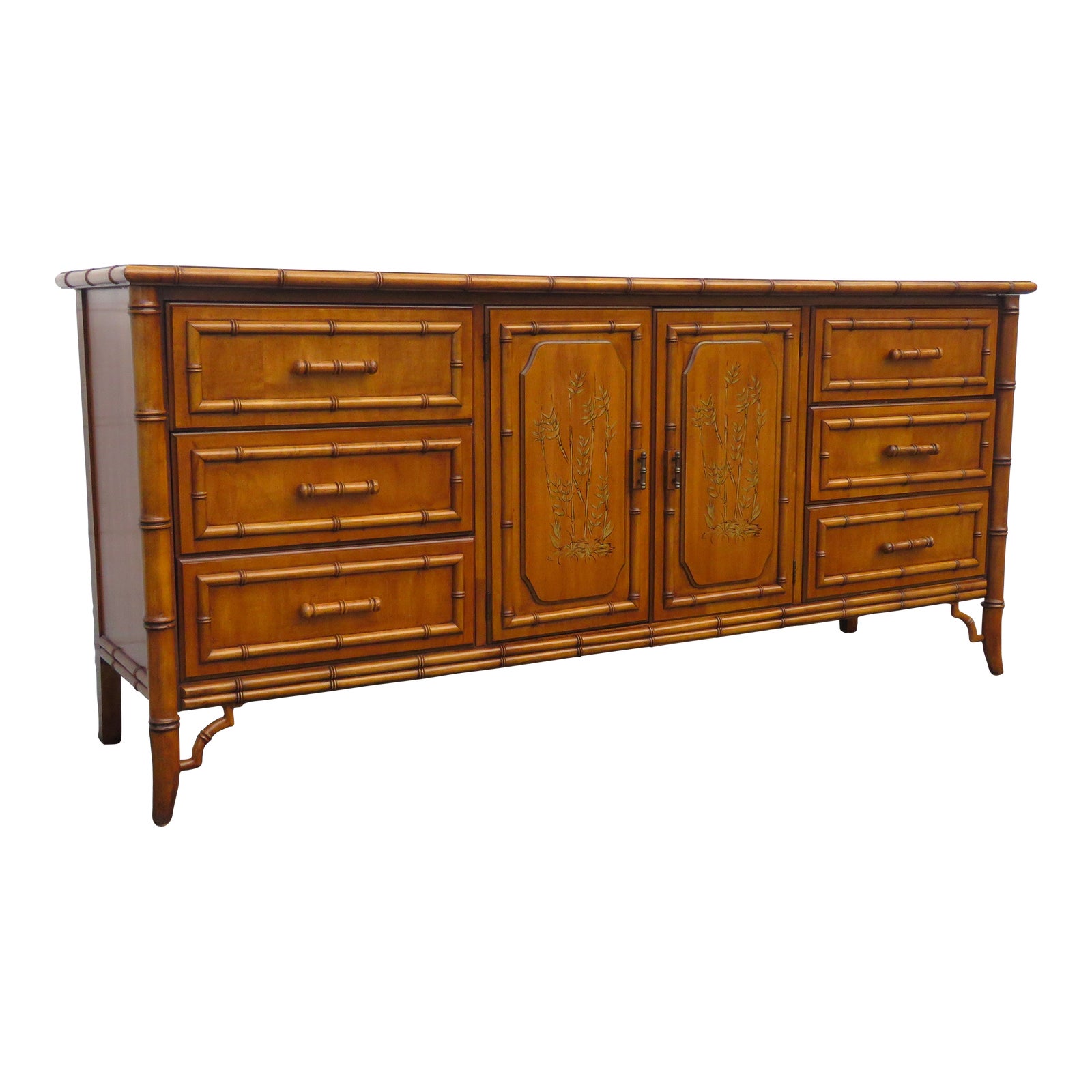 Dixie Aloha Hollywood Regency Faux Bamboo Long Sideboard Dresser ...