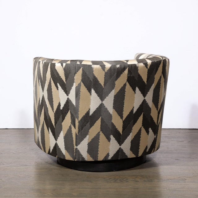 1970s Mid-Century Modernist Swivel Club Chairs in Staggered Geometric ...