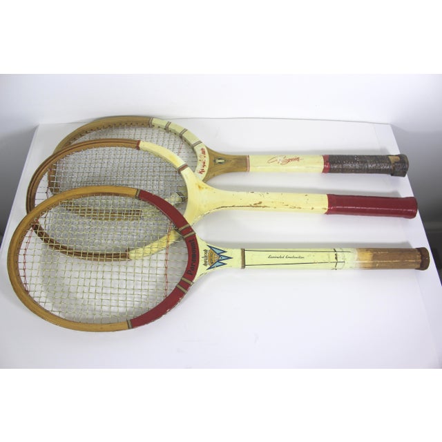 Vintage Curated Wood Tennis Racquets in Red and White Set of Three ...