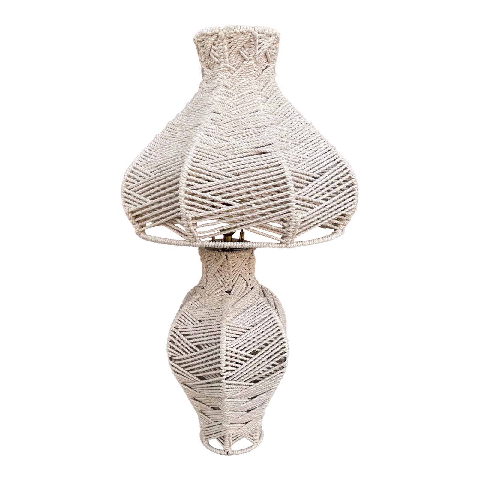 Vintage 1970's Macramé Table Lamp With Shade | Chairish