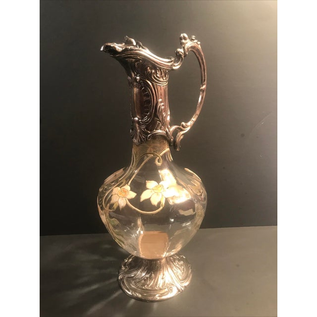 Silvered Mounted Rococo Moser Style Glass Pitcher, Czechoslovakia ...