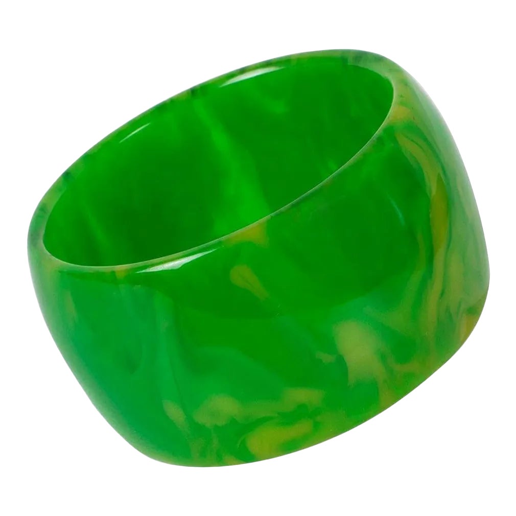 Bakelite Green Grass Marble Oversized Bangle Bracelet | Chairish