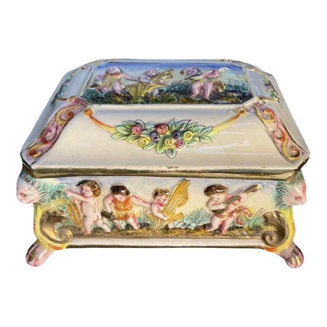 1910s Italian Capodimonte Porcelain Footed Box | Chairish