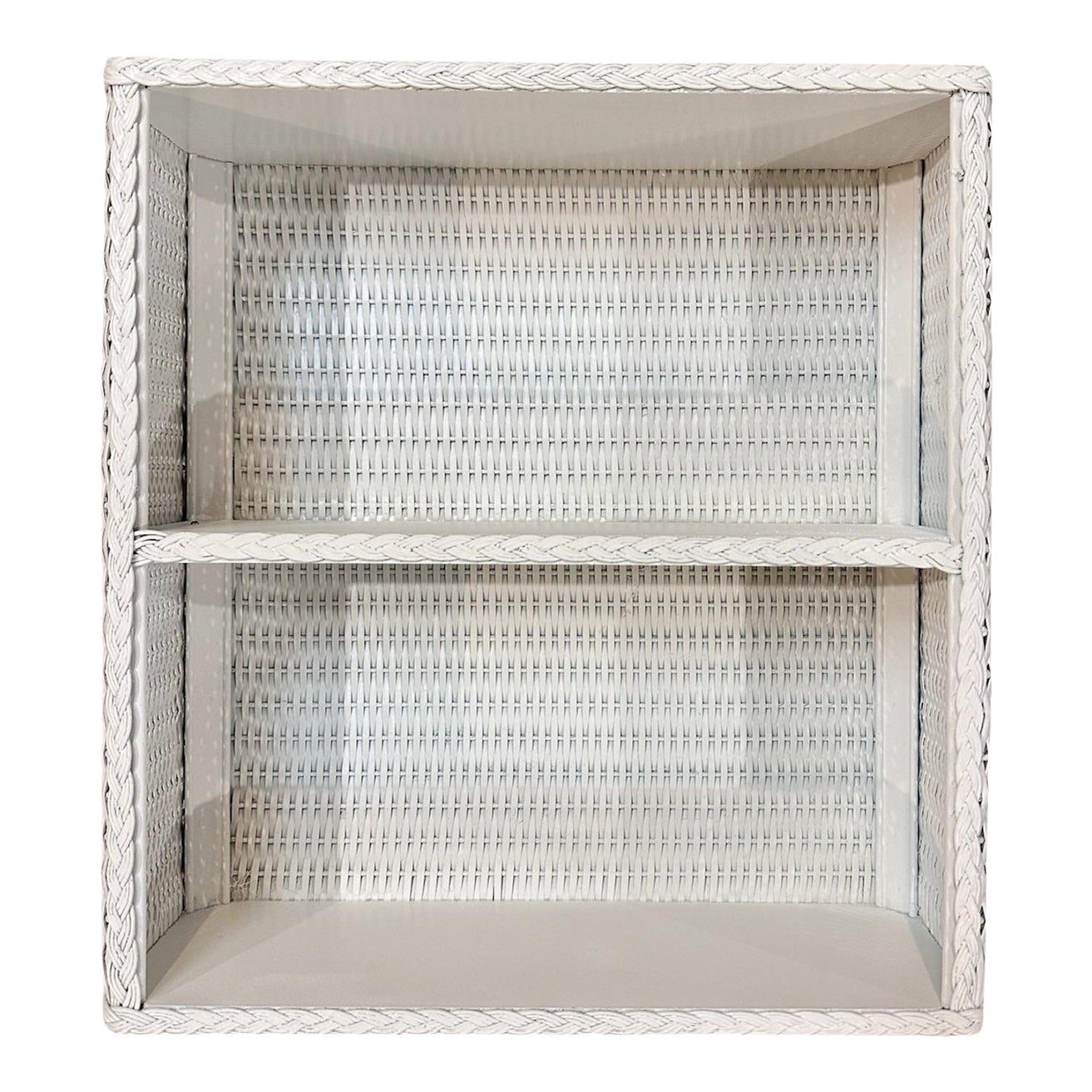 Vintage Painted White Wicker Weave Wall Shelf Organizer | Chairish