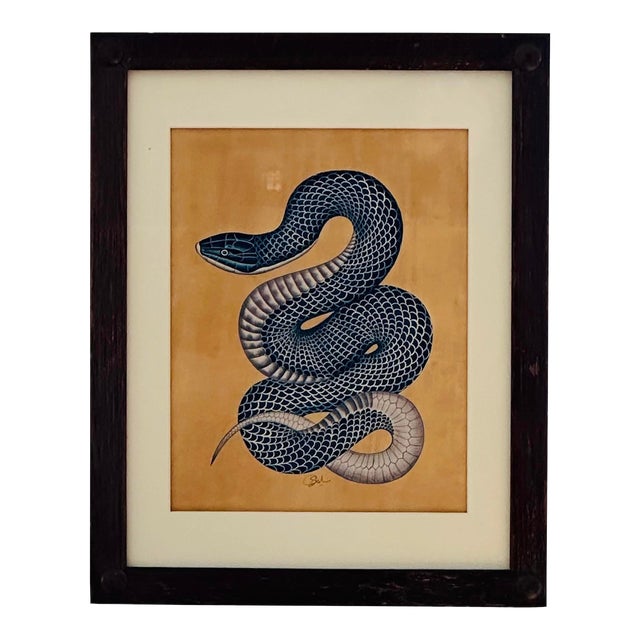 Original Hand-Painted Snake in a Vintage Wooden Frame | Chairish