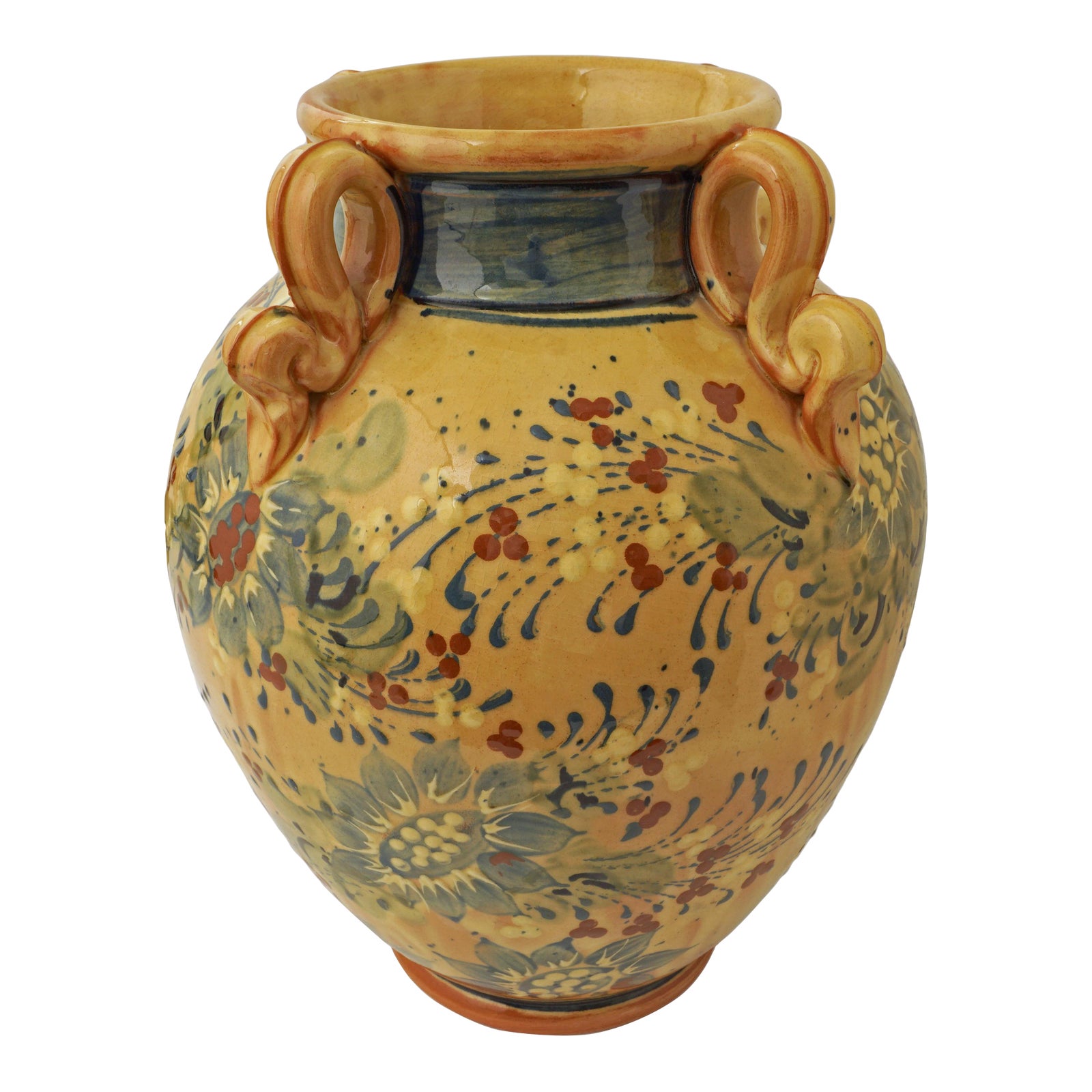 French Glazed Terracotta Urn Cassis en Provence Yellow Ochre Provencal ...