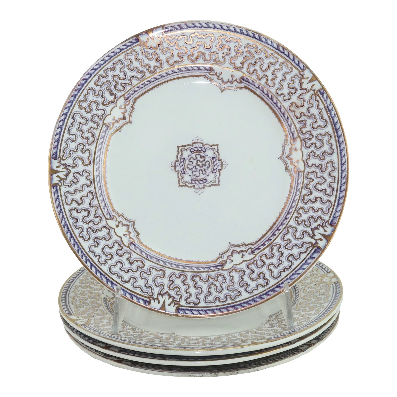 1850's Charles Meigh & Sons Vermicelli Pottery Plates, Set of 4 | Chairish