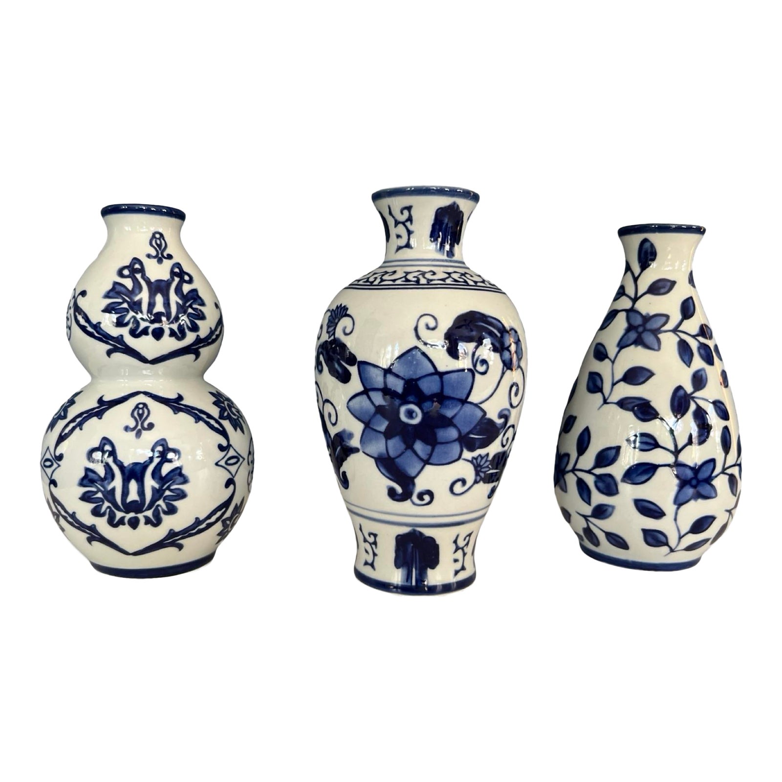 Bombay Company Blue & White Vases- Set of 3 | Chairish