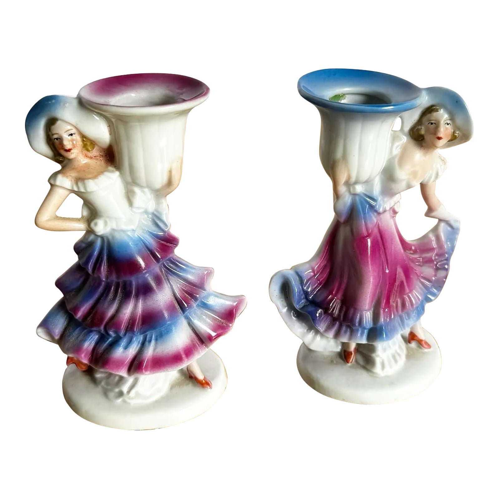 Vintage German Porcelain Dancer Candlestick Holders - a Pair | Chairish