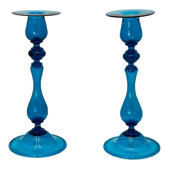 Stunning Blue Color Pair of Early 1900s Antique Venetian - Italian Hand ...