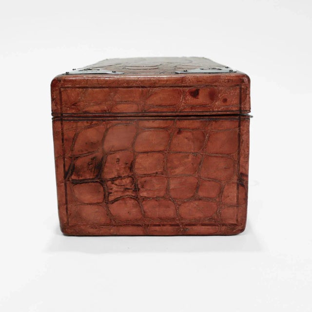 Antique English Victorian Leather and Sterling Silver Table Box | Chairish