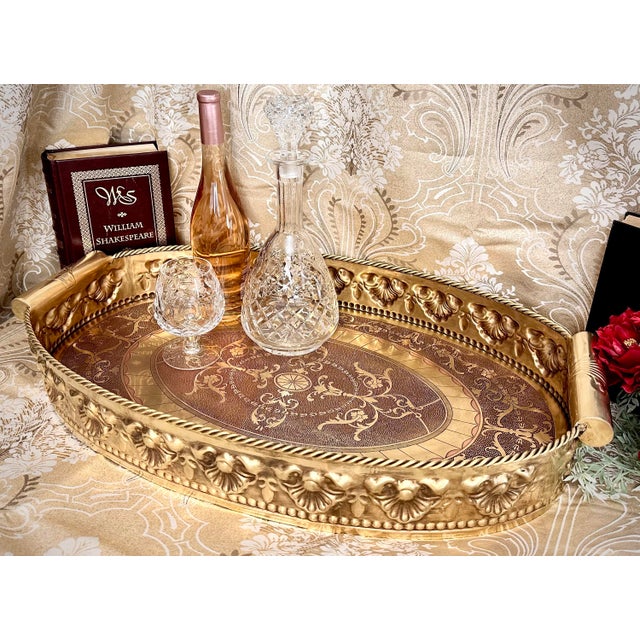 Vintage Castilian Imports Brass Large Embossed Tray | Chairish