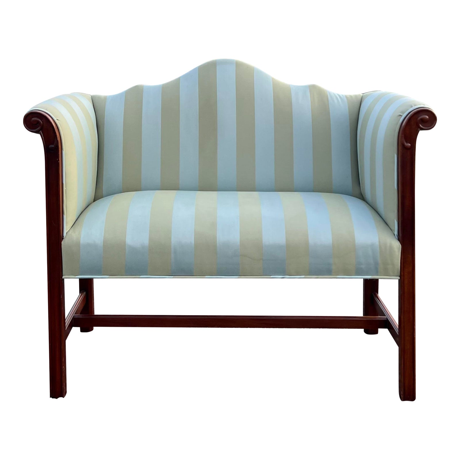 Southwood Furniture Striped Camelback Chippendale Settee | Chairish