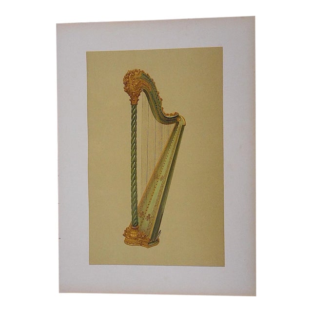 Antique Lithograph of Musical Instruments, Harp | Chairish