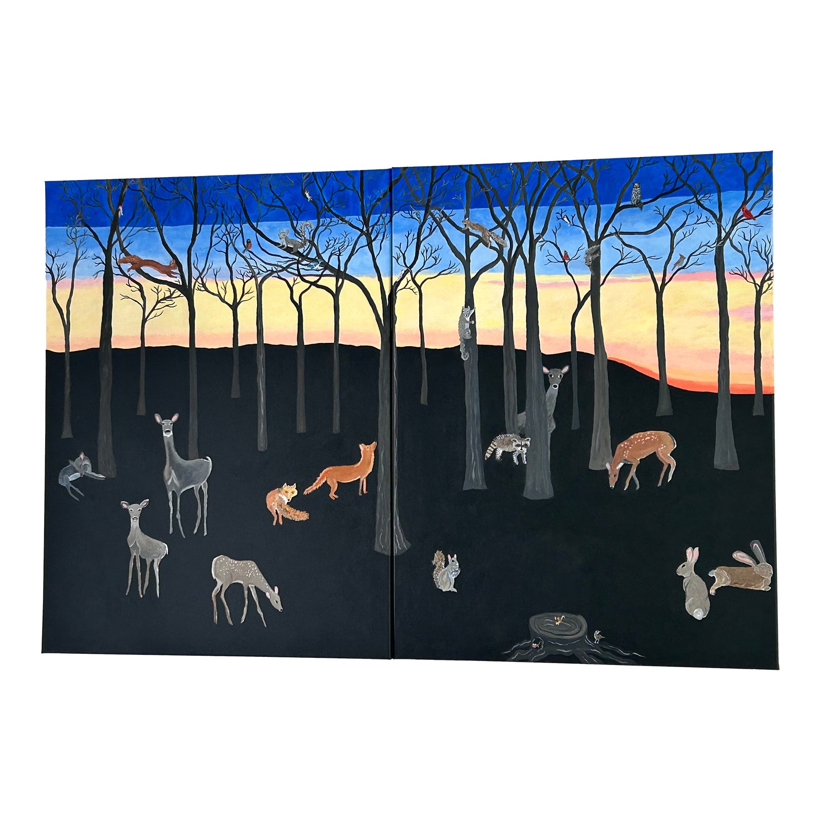 Very Large Framed Diptych Painting Titled Dawn | Chairish