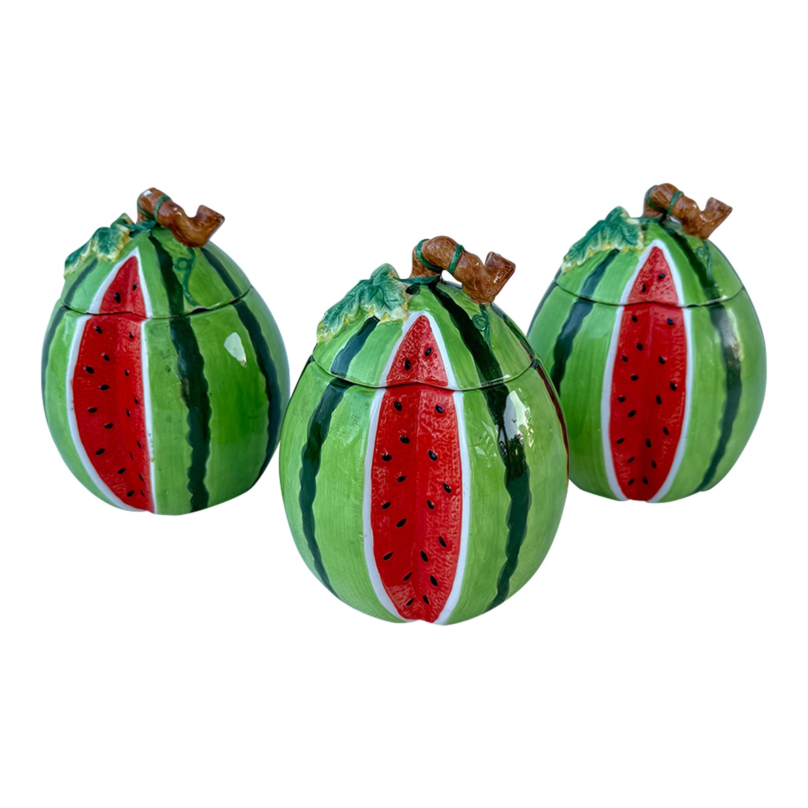 Vintage Watermelon Canisters or Containers With Lids, Set of 3 | Chairish