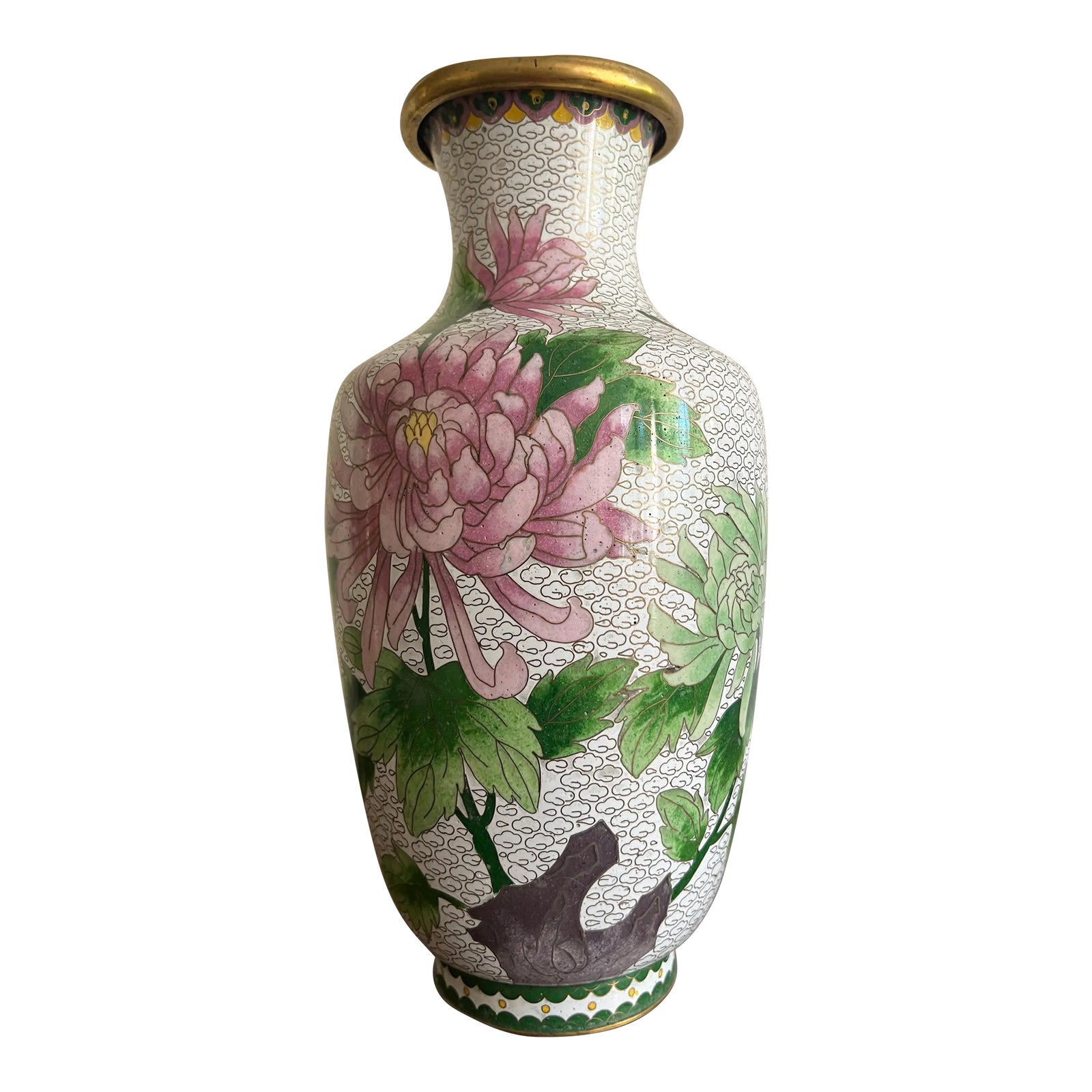 Early 20th Century Vintage Cloisonne Enameled Vase With Florals and ...