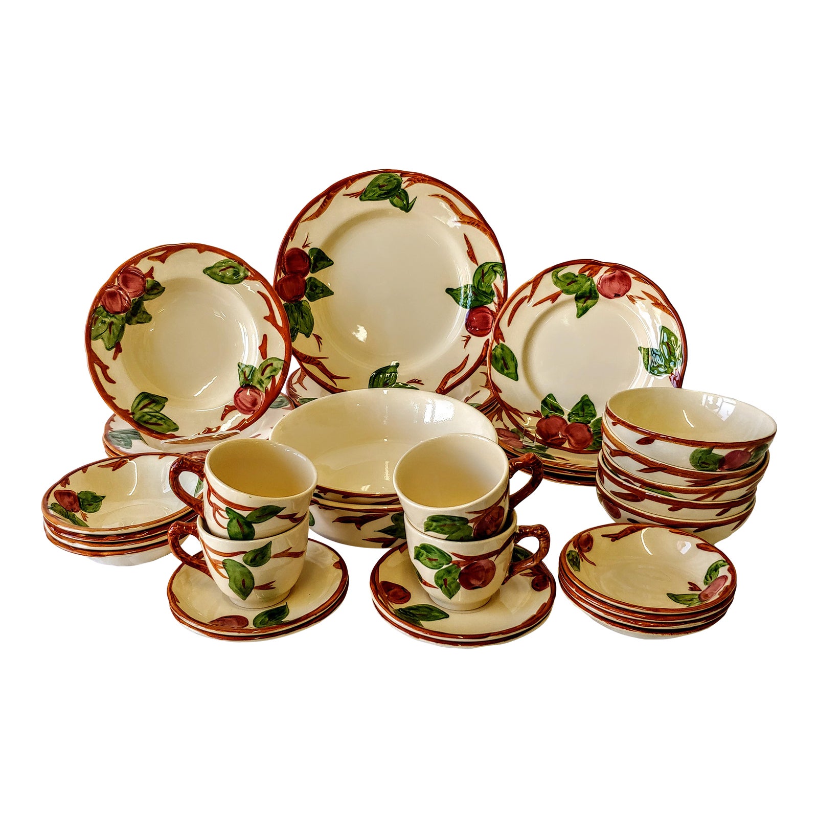 Vintage Franciscan Hand Painted Apple Pattern Dinnerware Set, Set of 32 ...
