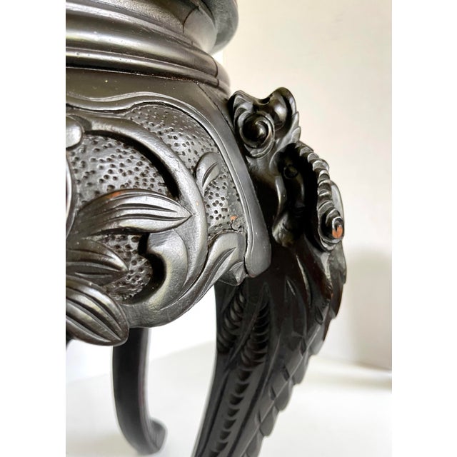 Asian Japanese Black Carved Wood Dragon Stand Pedestal | Chairish