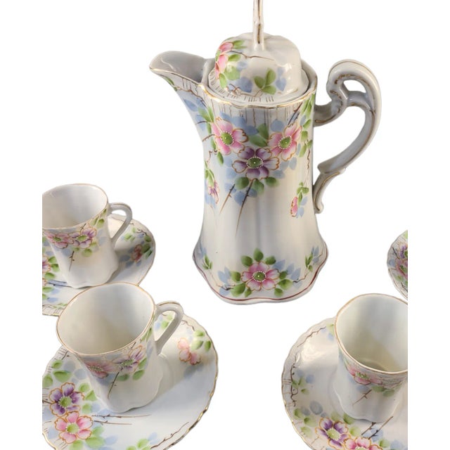 Vintage Nippon Hand-Painted Floral Apple Blossoms Chocolate Tea Set- 9 ...