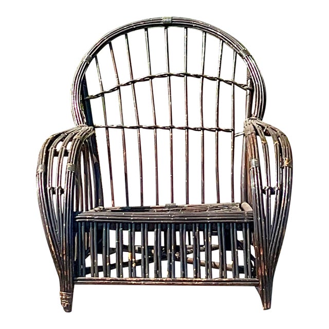 Vintage Coastal Stick Rattan Arched Lounge Chair After Bielecky ...