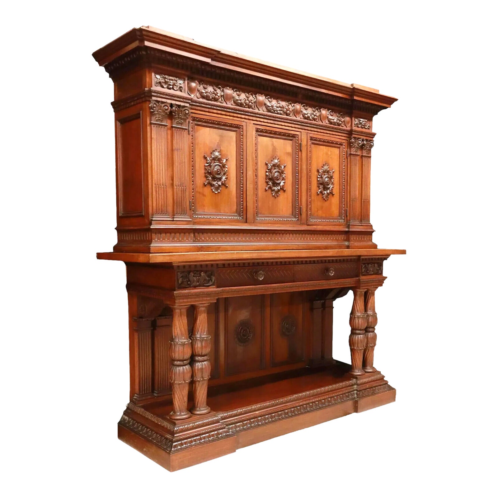 Antique Sideboard Italian Renaissance Revival Walnut with Foliate ...