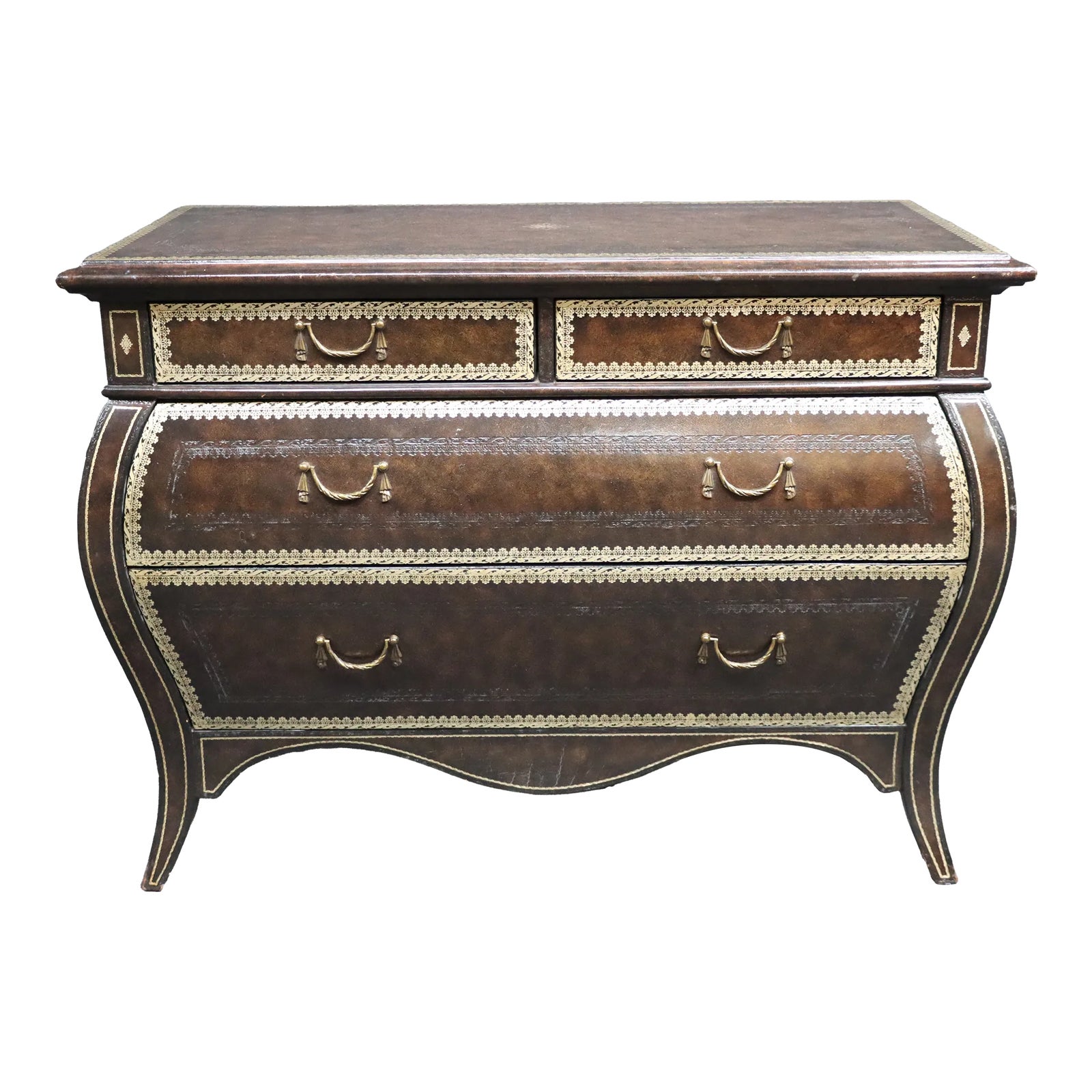 Italian Tooled Leather Bombay Commode | Chairish
