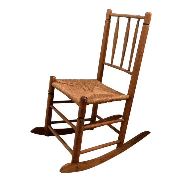 19th Century Handmade Small Rocker With Rush Seat | Chairish