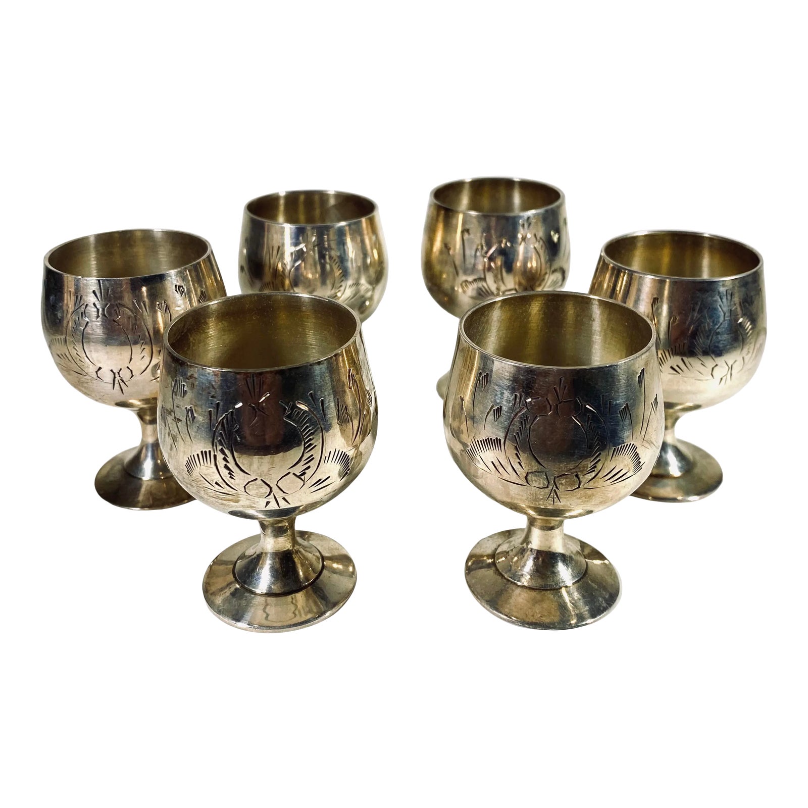 1960s Silverplate Etched Cordial Goblets - Set of 6 | Chairish