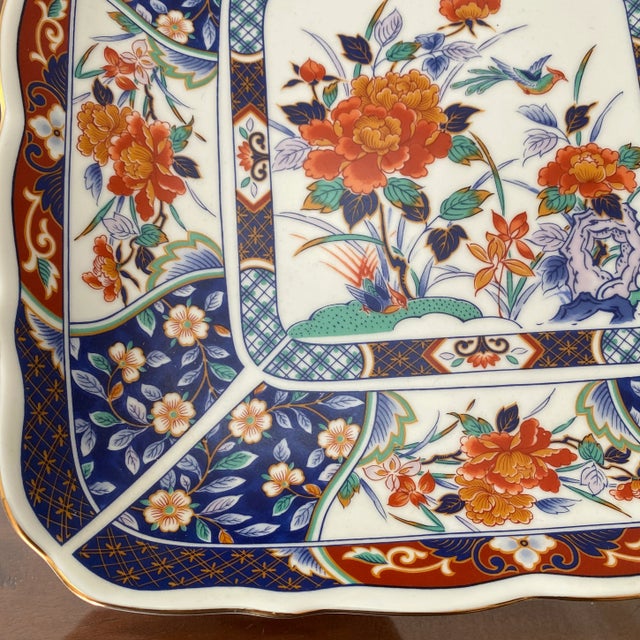 1970s Imari Style Flowers & Birds Design Porcelain Square Platter ...