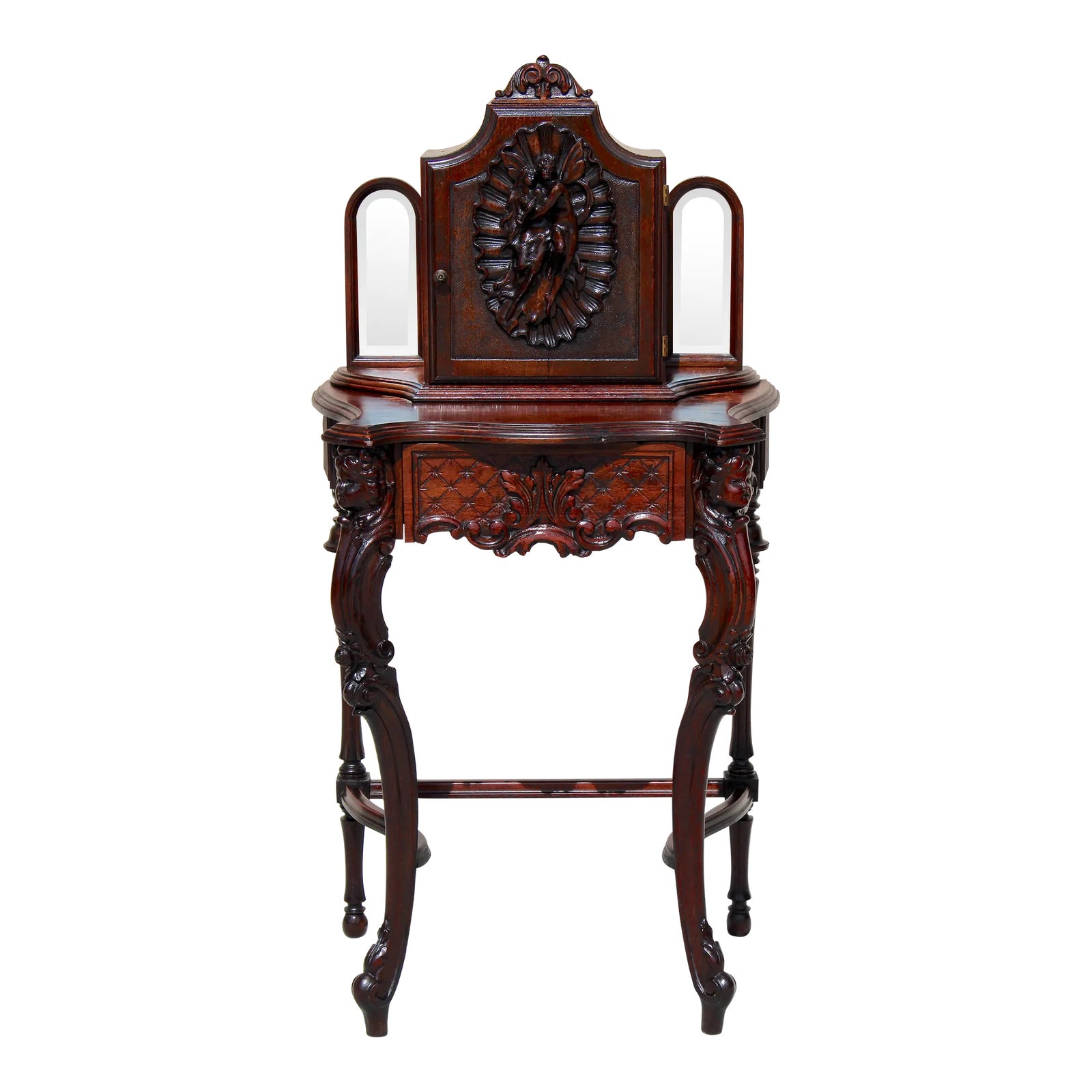 Antique Carved Walnut Telephone Table Stand - Angel Guiding Lost Soul ...
