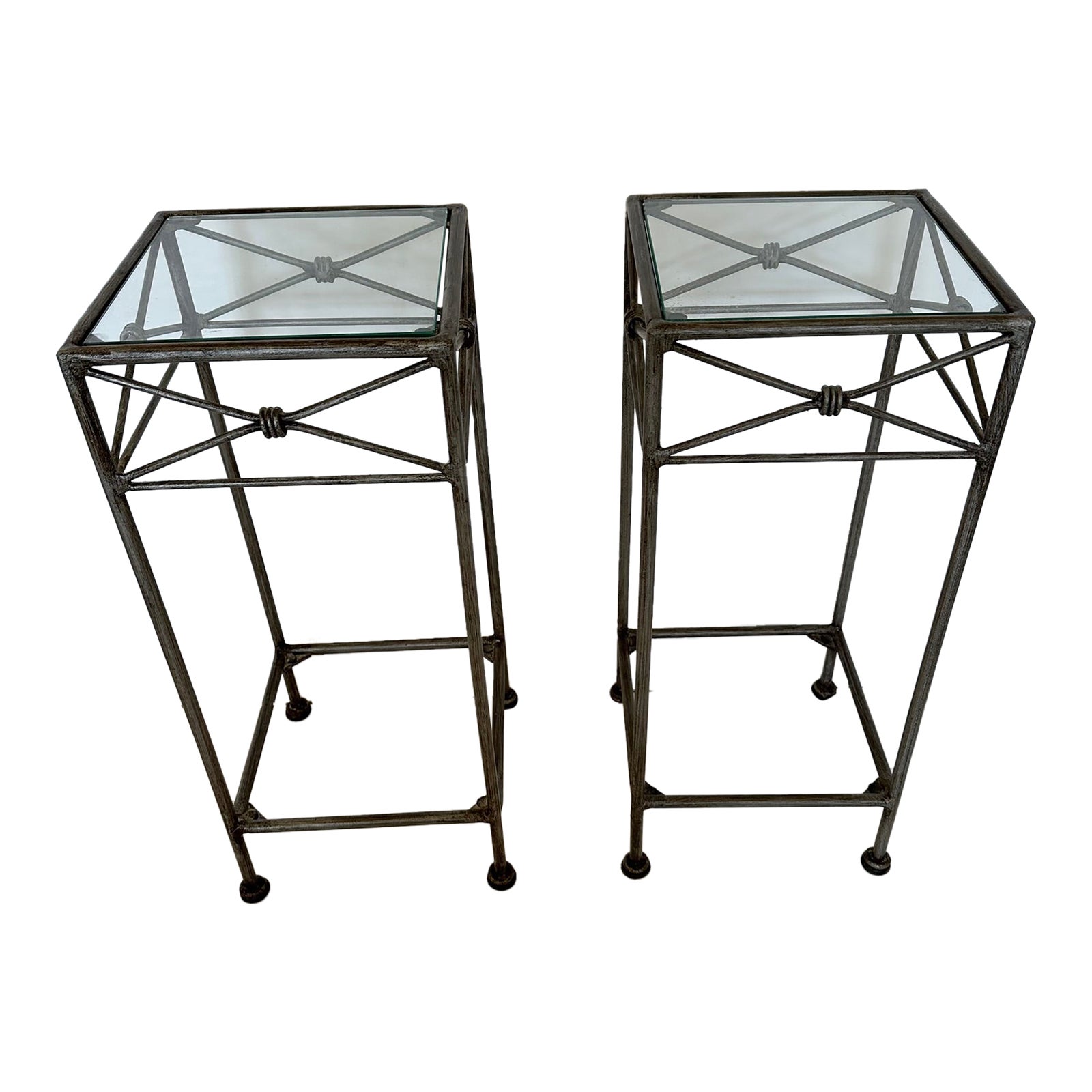 Glass and Iron Side Martini Tables -A Pair | Chairish