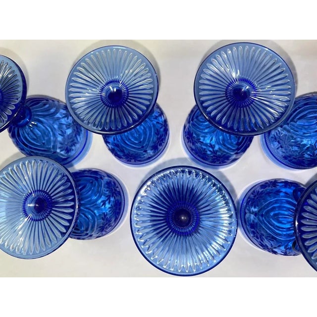 Late 19th Century Eapg Blue Pressed Glass Flower Daisy Swirl Stem Water ...