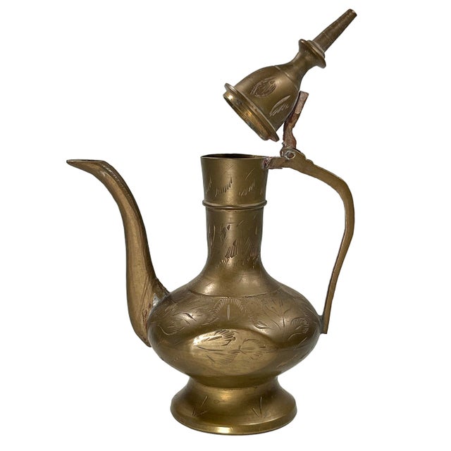 Vintage Brass Sarna Tea Pitcher With Hinged Lid | Chairish