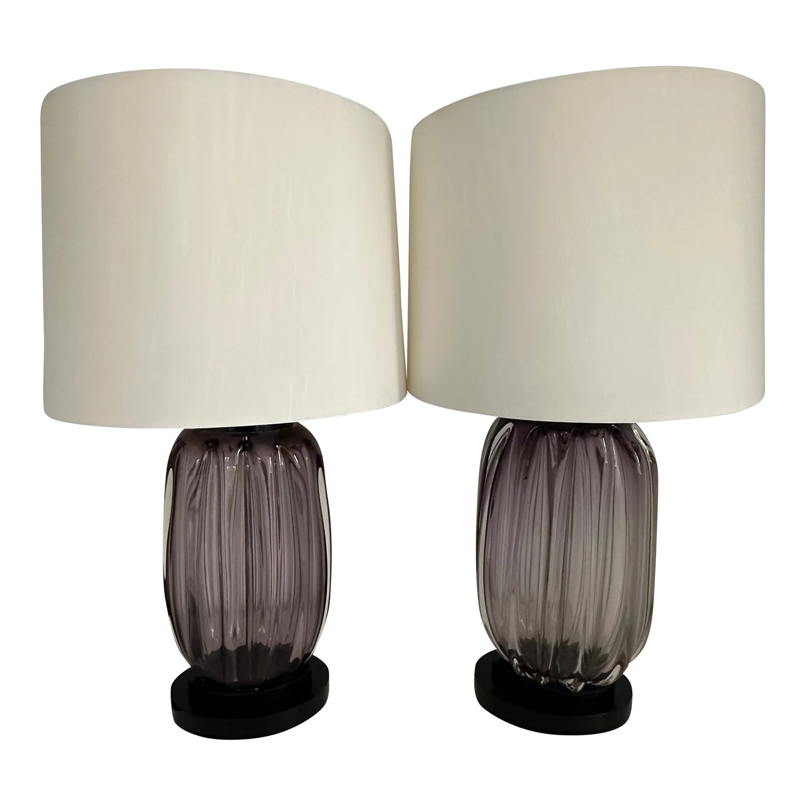A Pair of Currey & Company Plum Glass Table Lamps | Chairish