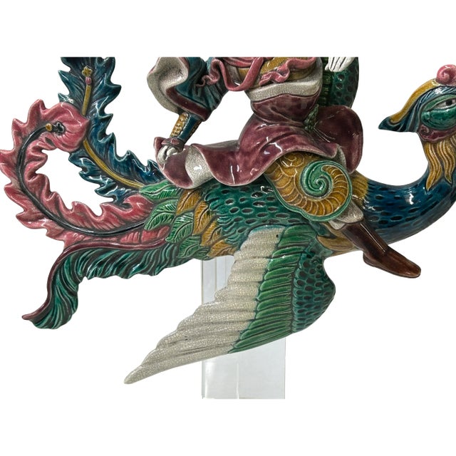 Chinese Vintage Color Ceramic Warrior Riding Phoenix Figure Display Art ...