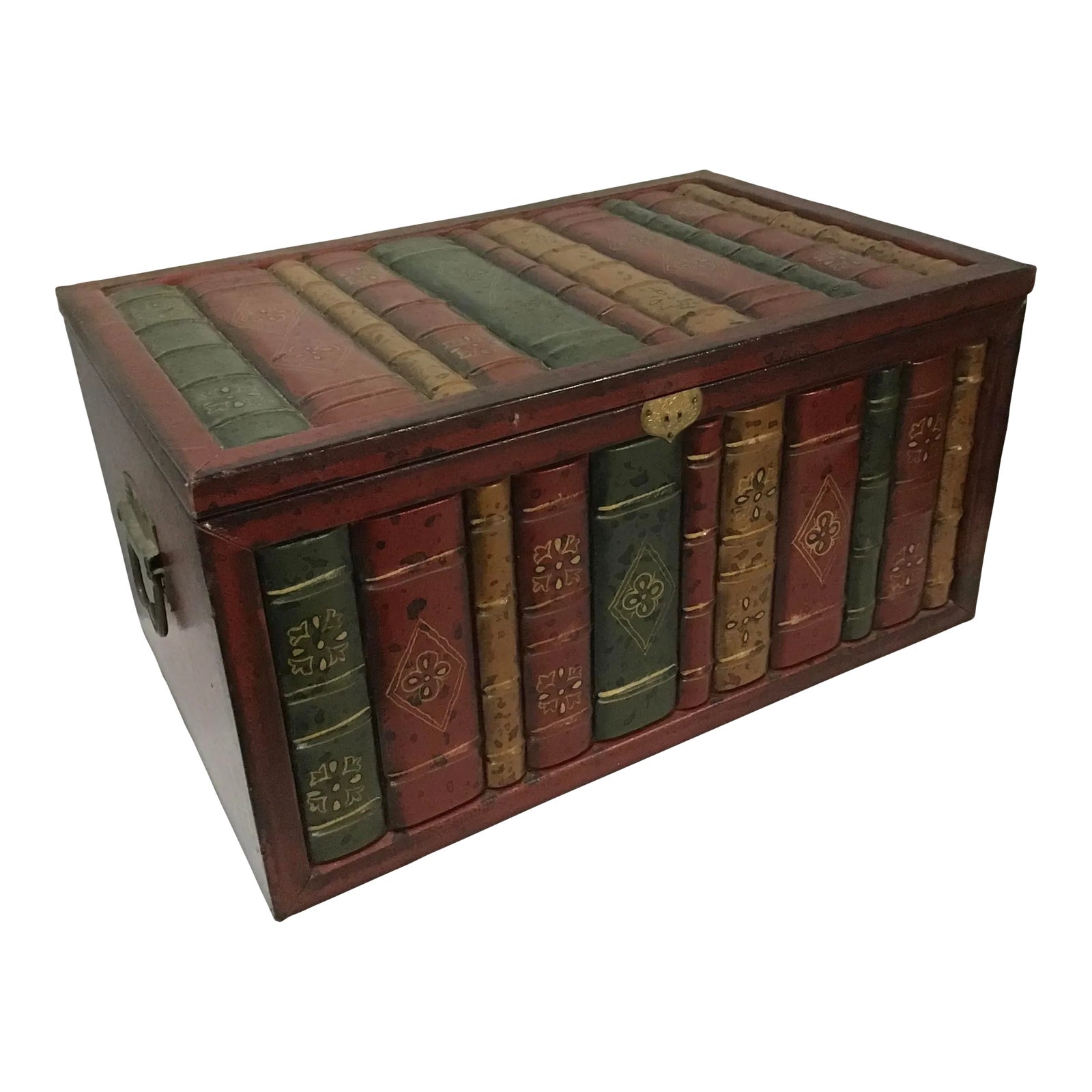 Vintage Wooden Faux Leather Bound Book Mink Lined Storage Box | Chairish