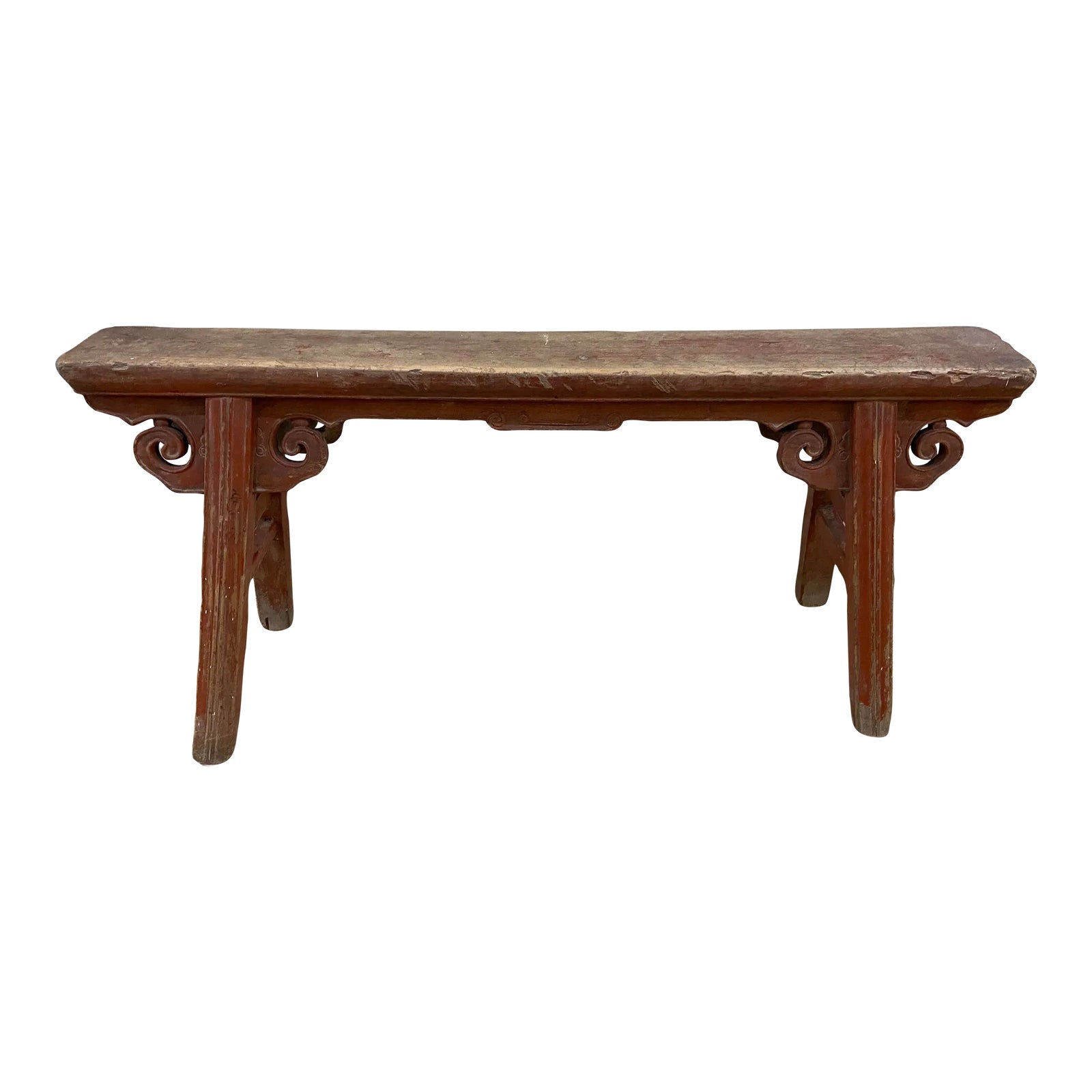 Early 18th Century Antique Red Chinese Bench | Chairish