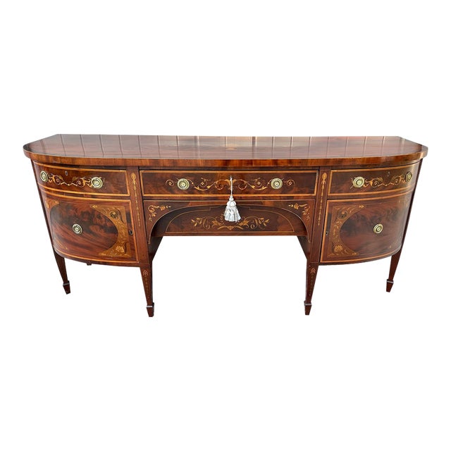 Late 19th Century Large Antique English Bow Front Mahogany Inlaid ...