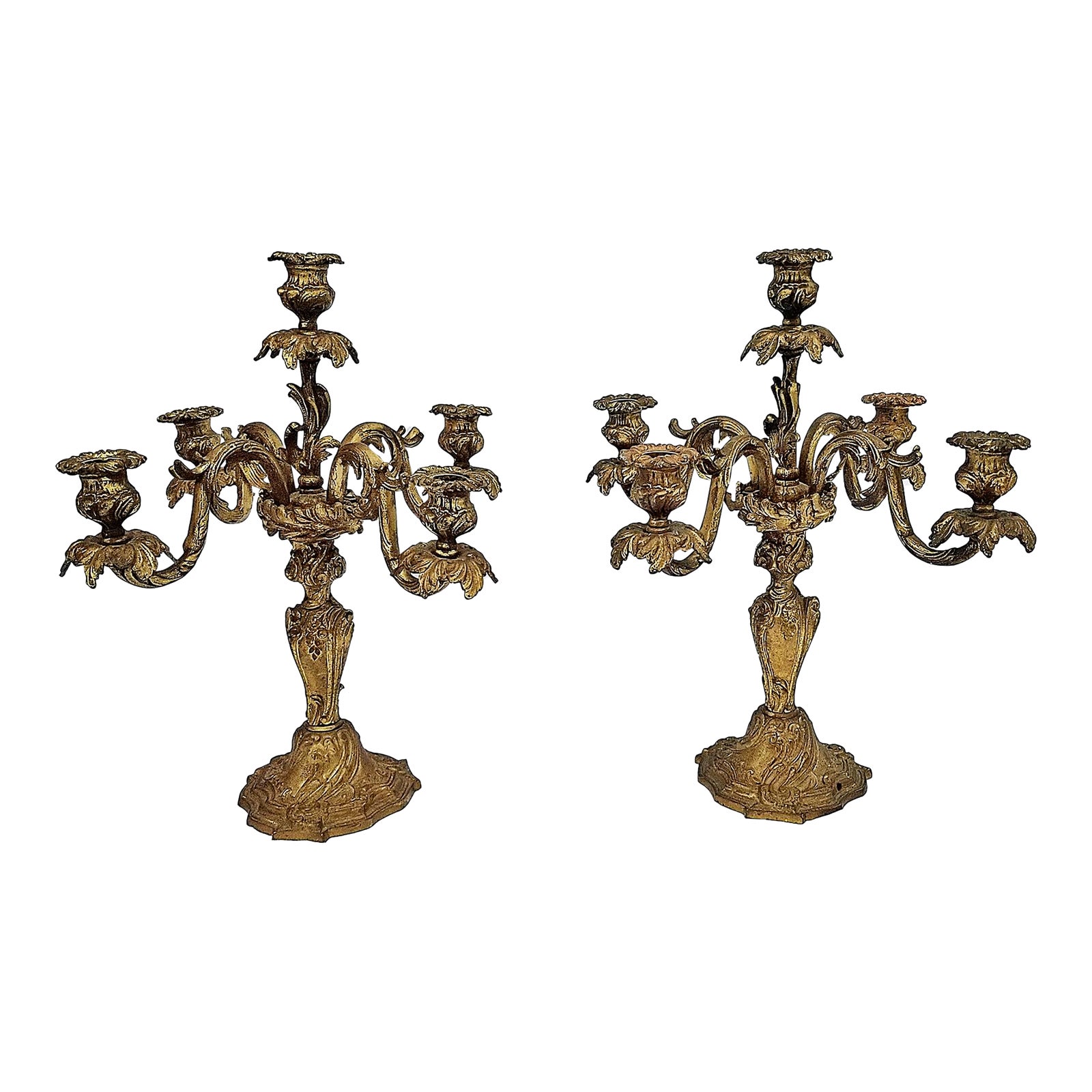 Early 1900s French Rococo Louis XV Style Bronze Dore' Candelabras- a ...