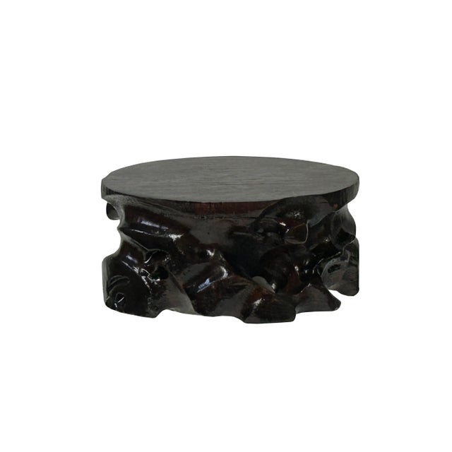 3.5" Dark Brown Wood Carving Square Round Table Top Stand Riser | Chairish