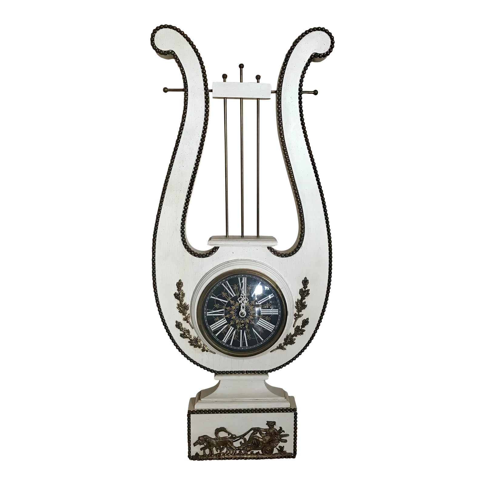 Vintage Wooden Wall Lyre Clock With Brass Greek Mythology Details, Made ...