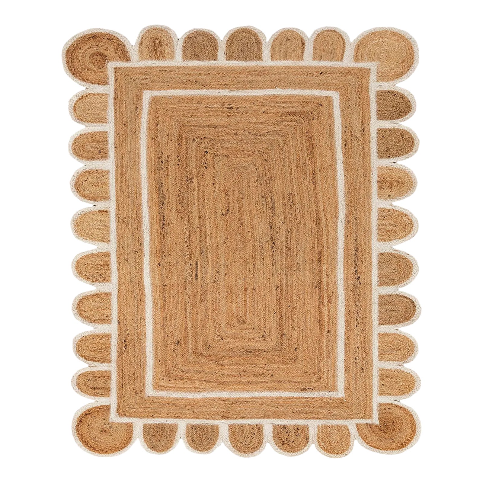 Scallop White Jute Scallop Hand Made Rug 9x12 Ft. | Chairish